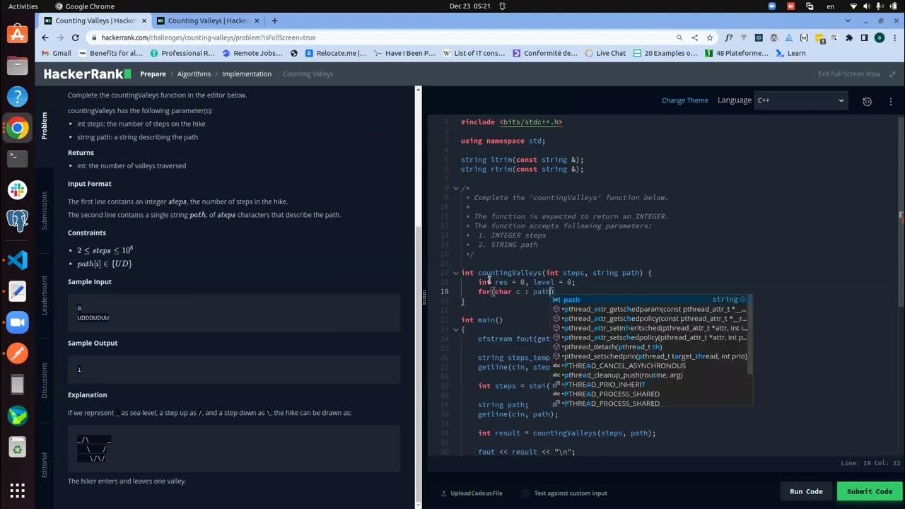 Hackerrank Counting Valleys Youtube