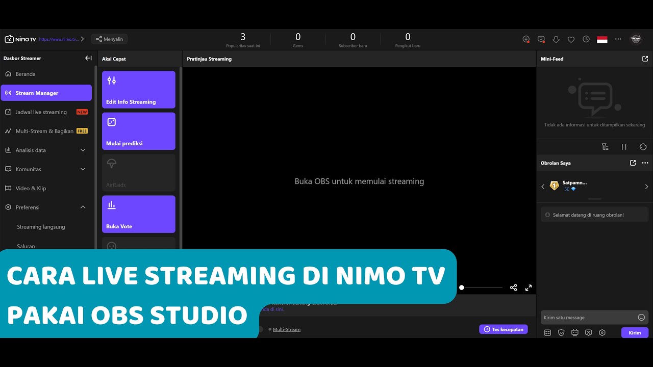 Cara live streaming di nimo tv menggunakan OBS STUDIO - YouTube