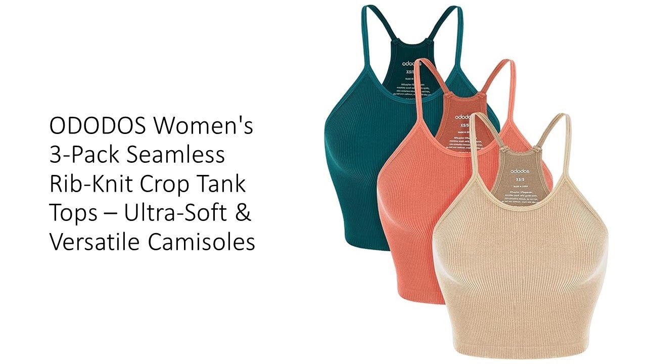 ODODOS Women's 3-Pack Seamless Rib-Knit Crop Tank Tops – Ultra-Soft ...