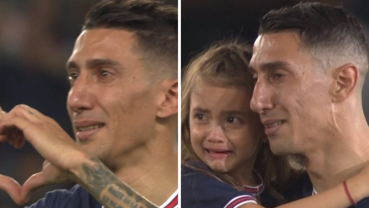 Angel Di Maria breaks down in tears as he says Goodbye to PSG Fans ...