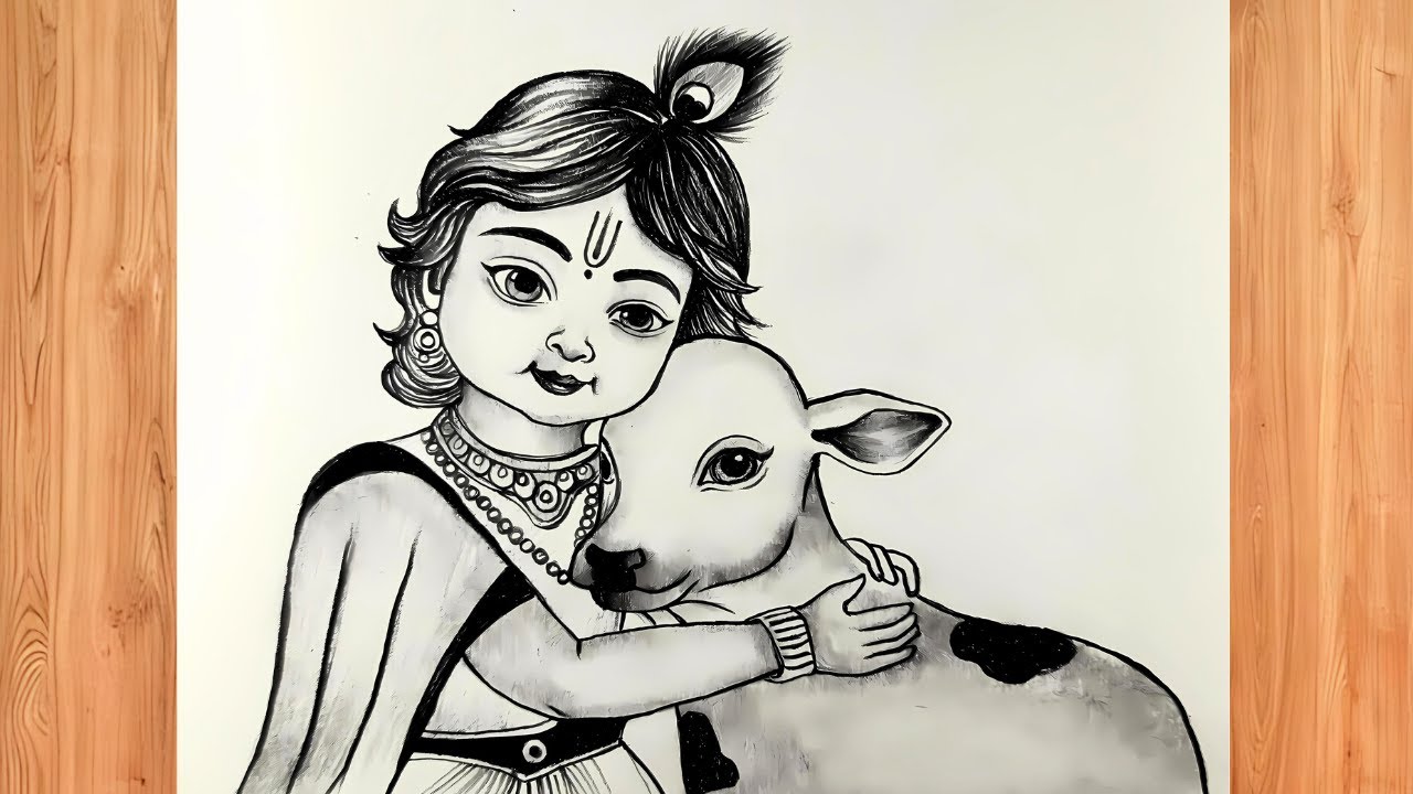 How To Draw Krishna With Cow | Easy Krishna Ji Drawing | Krishna Ji ...