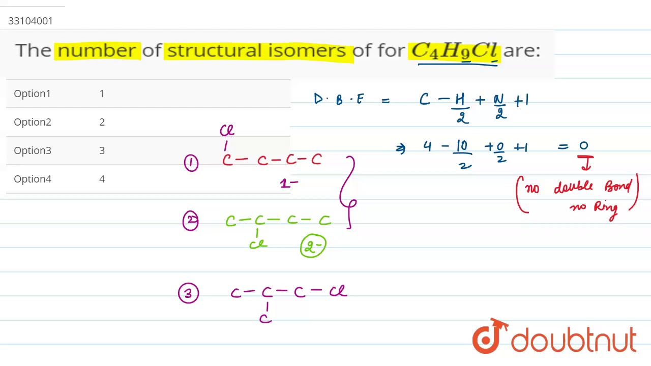 C4h9cl Isomers Structure