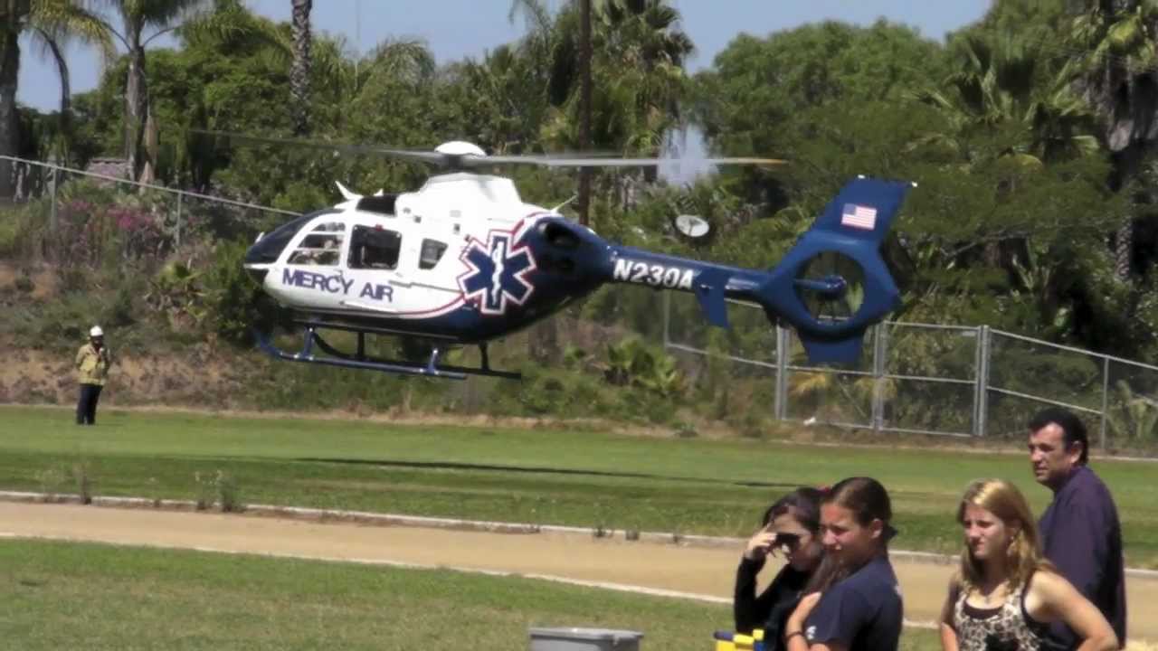 Mercy Air Helicopter at Football Game - YouTube