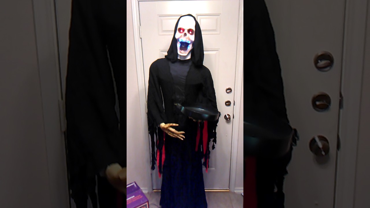 Gemmy Lifesize Aminated Grim Reaper Skeleton Greeter Halloween Prop ...