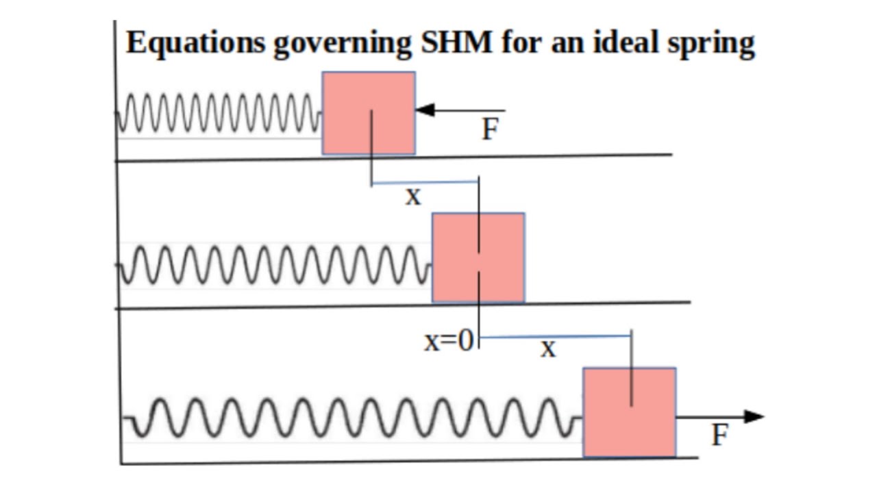 Equations governing simple harmonic motion (SHM) for ideal spring ...