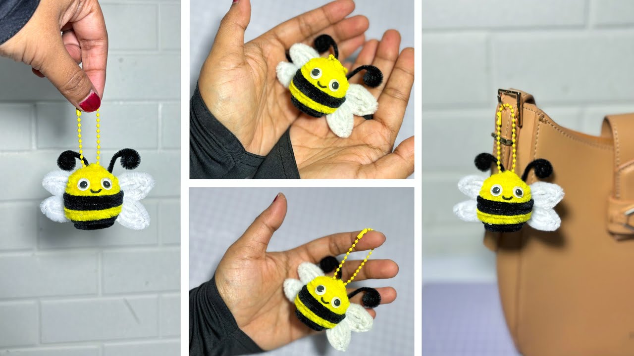 🐝 Keychain Animal With Pipe Cleaner - How To Make Fuzzy Wire Craft ...