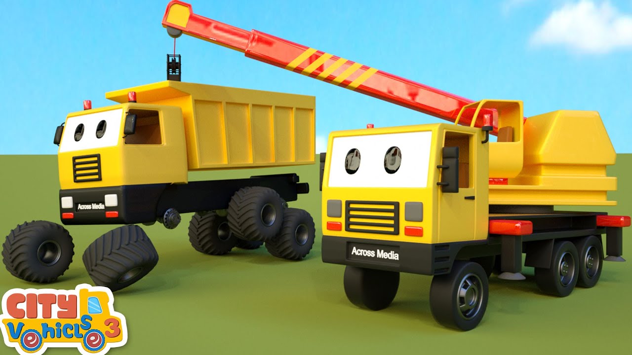 Construction Vehicles clean the street-Cutter, Excavator, dump truck ...