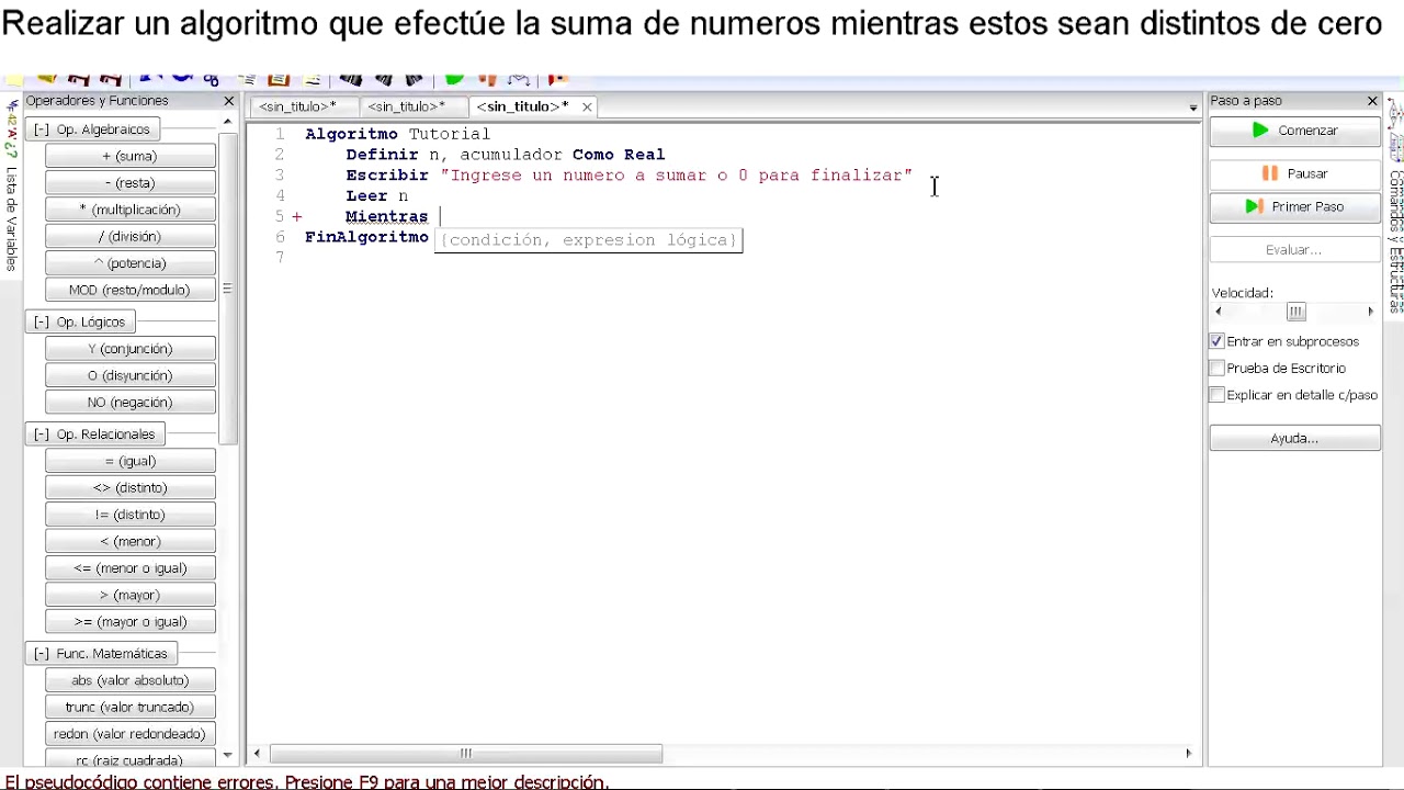 Pseint ejercicio de mientras - YouTube