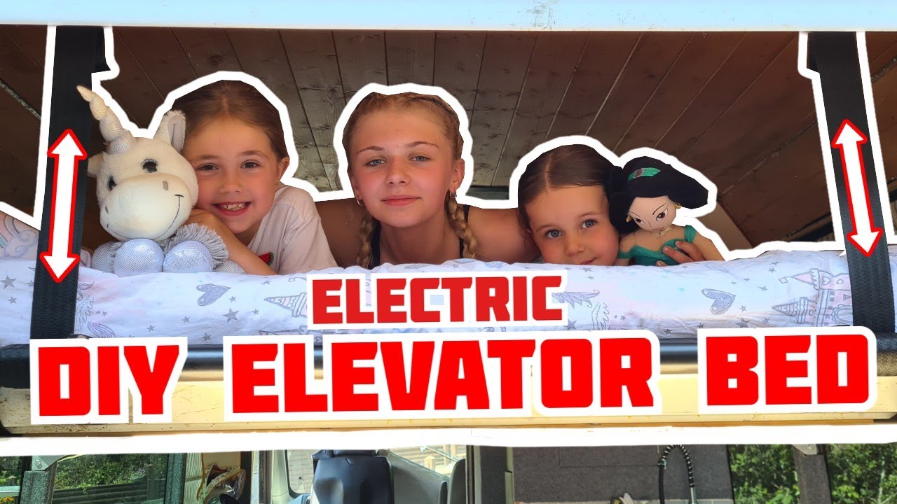 installed our DIY custom elevator bed against the clock in our bus ...