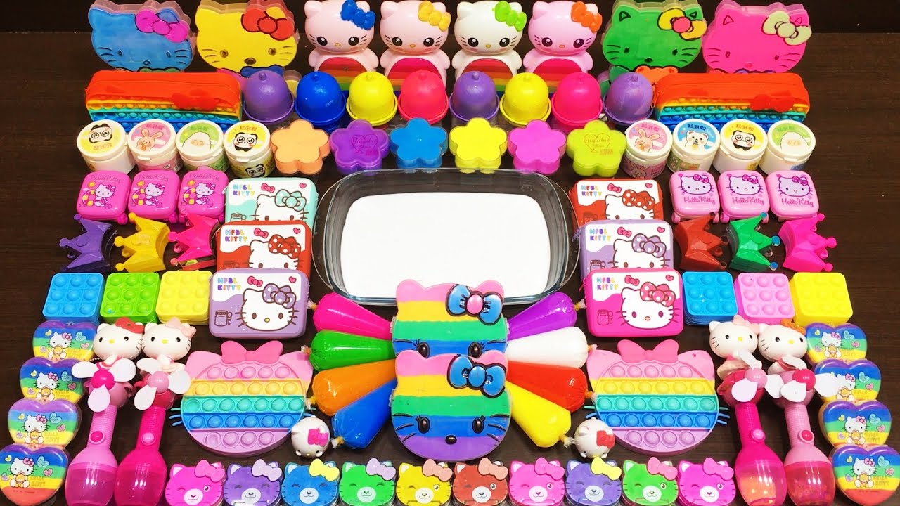 HELLO KITTY Slime! INTERESTING WITH CLAY PIPING BAG & GLITTER !Mixing ...