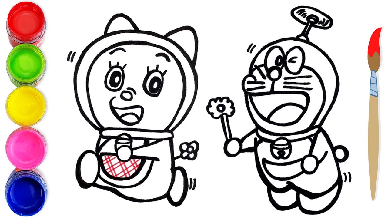 LET'S LEARN TO DRAW AND COLORING DORAEMON AND DORAMI EASILY USING ...