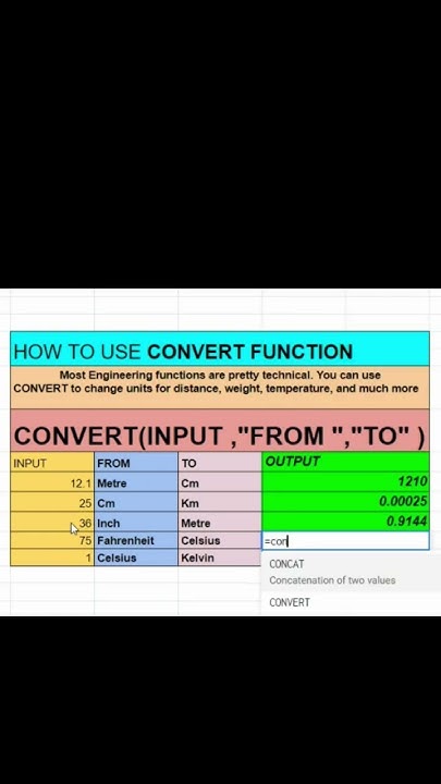 how to use "CONVERT " function ? #education #english #excel # ...