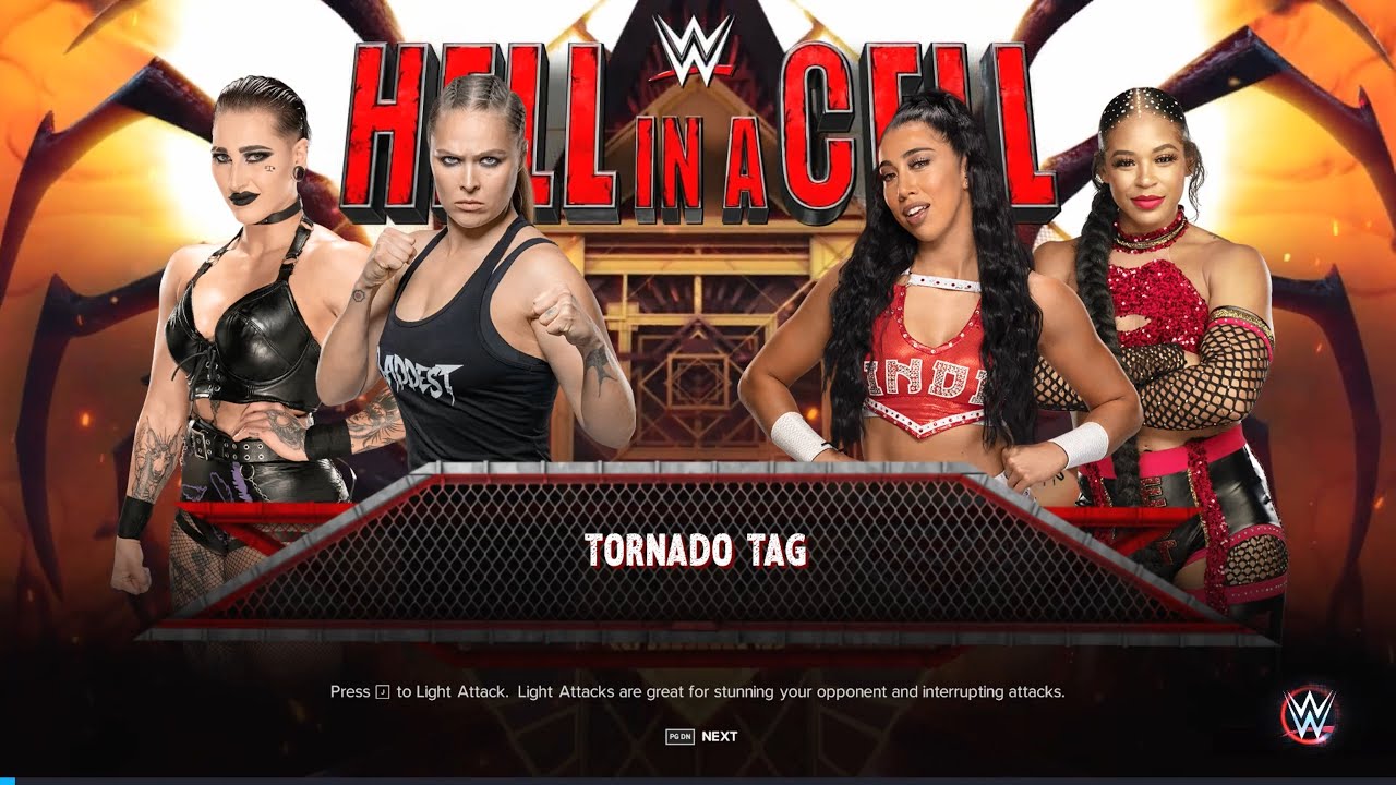 WWE 2K23 RHEA RIPLEY & RONDA ROUSEY VS INDI HARTWELL & BIANCA BELAIR ...