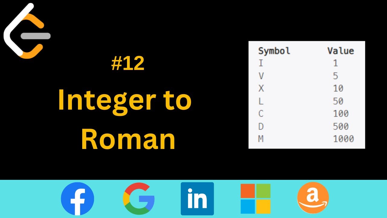Integer To Roman Leetcode 12 Python Hindi Youtube