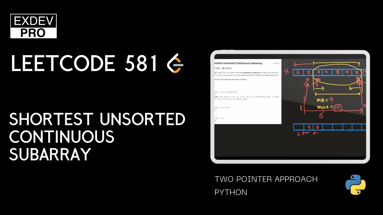 Shortest Unsorted Continuous Subarray Leetcode 581 Python Solution 8110