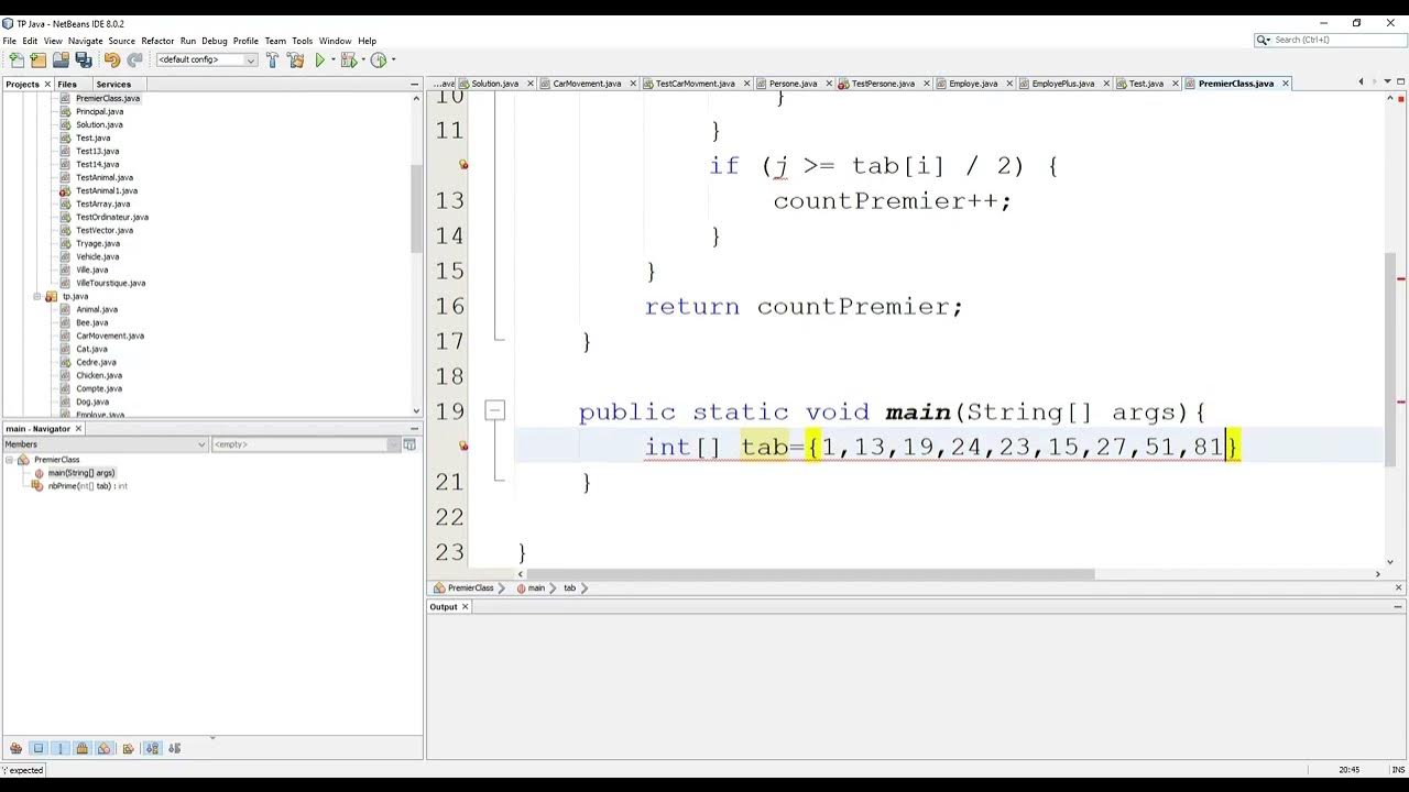 Exercice Java Nb Premiers dans un Tableau d'entier - YouTube
