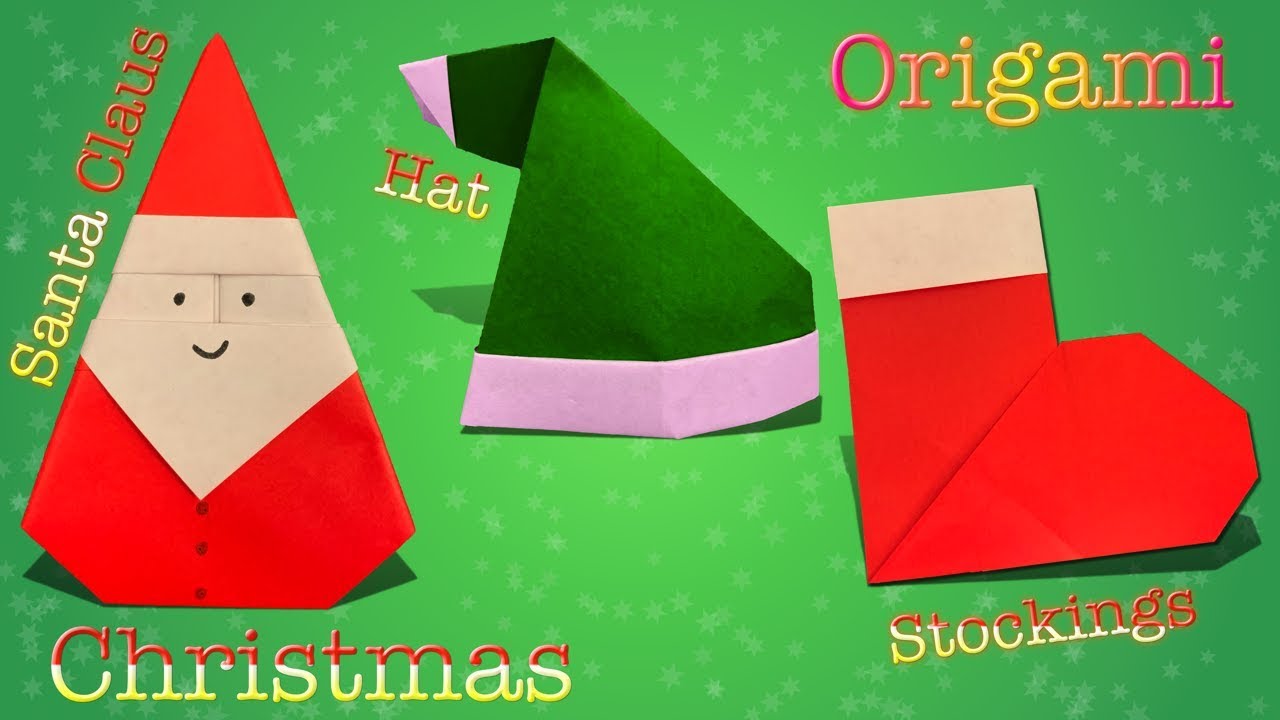 3 Christmas Origami in 5 Minutes (Santa Claus - Hat - Stockings) - YouTube