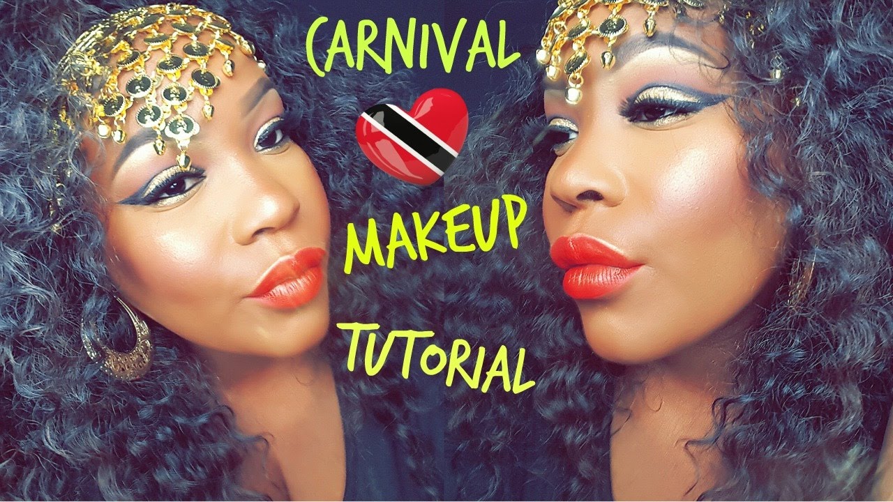 Trinidad Carnival Makeup Tutorial 2017: Gold Glitter Cut Crease - YouTube