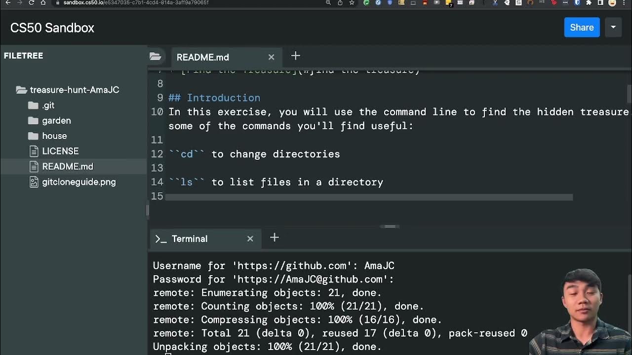 CPSC121 Lab 1.3 - How to Clone a GitHub Repo into CS50 Sandbox - YouTube