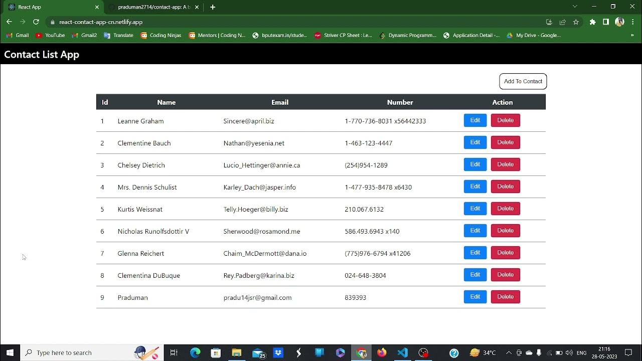 Contact App (Performing CRUD Operation) Coding Ninjas Skill Test React ...