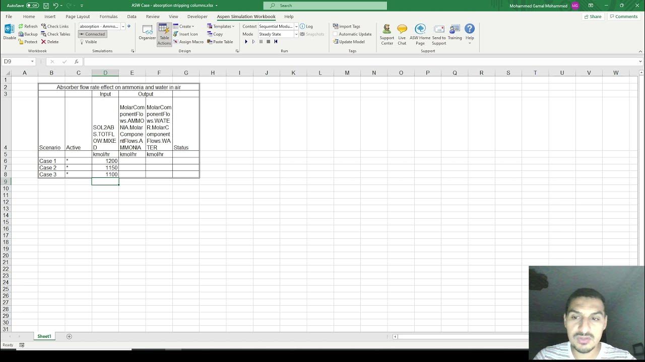 Aspen Plus in English | Part 2 | 55 | Creating a scenario table using Aspen Simulation Workbook ...