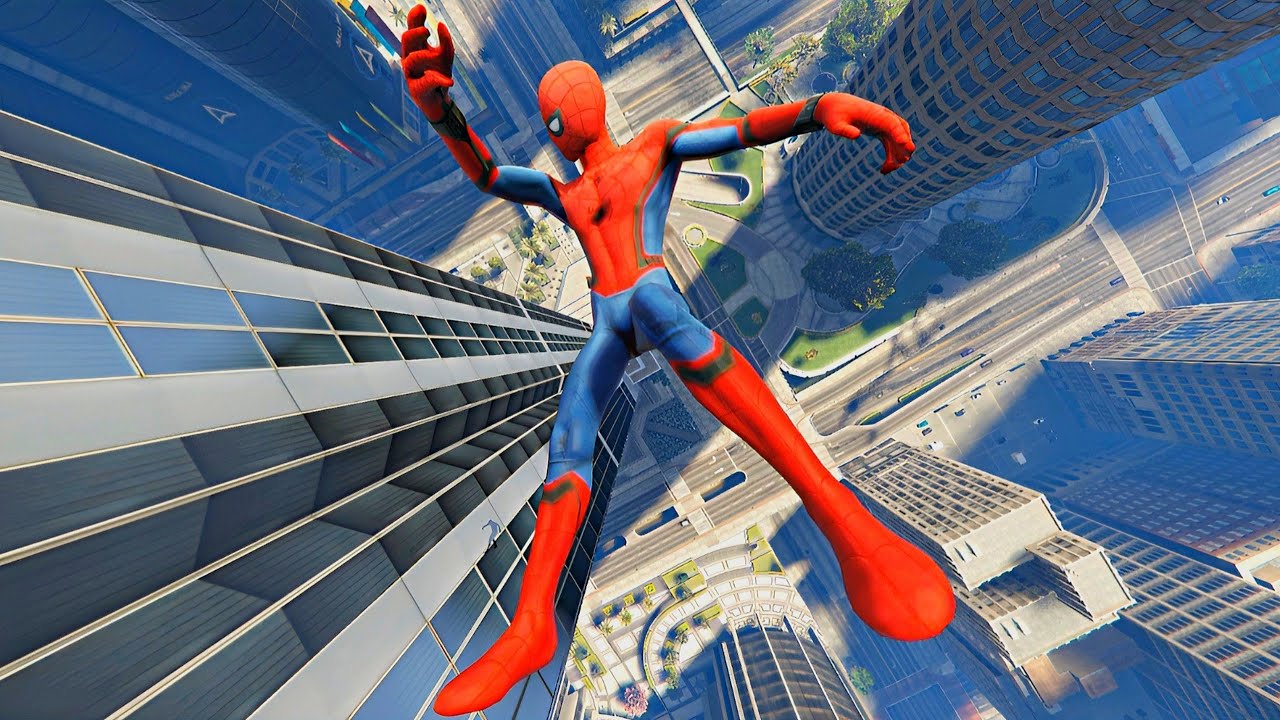 GTA 5 Iron Spiderman Falling off Highest Building #20 Spiderman Jumps ...
