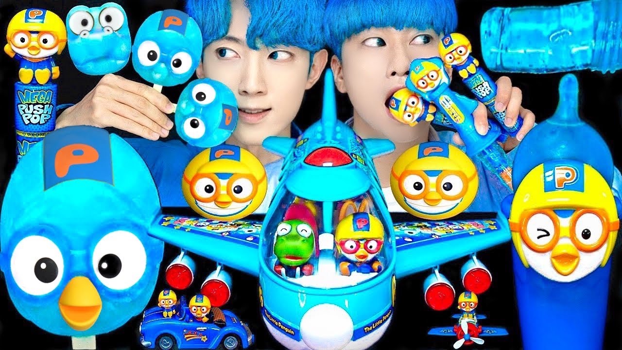 ASMR ICE CREAM BLUE PORORO JELLY RECIPE PARTY 직접 만든 블루 뽀로로 꿀젤리 먹방 ...