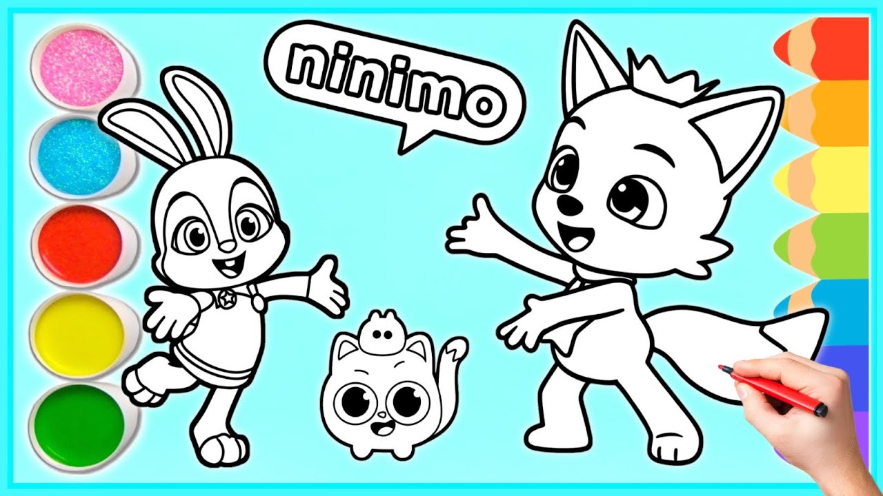 How to Color Pinkfong, Ninimo and Jeni | Pinkfong Coloring Pages ...