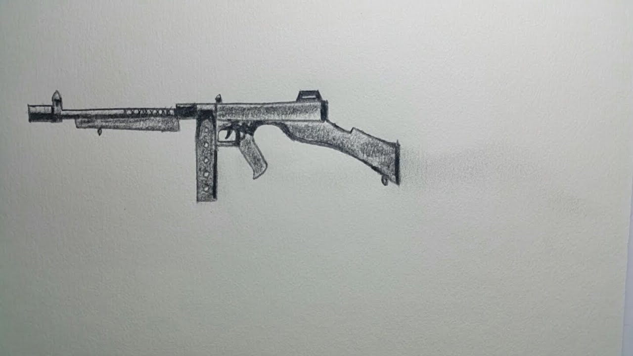 How to draw a thompson submachine gun | Vẽ súng tiểu liên Thompson ...