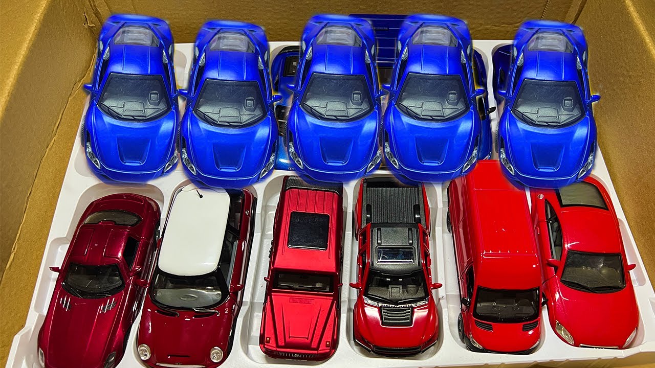 Box Full of Model Red And Blue Cars /Mini Cooper, Audi, Jeep Car ...