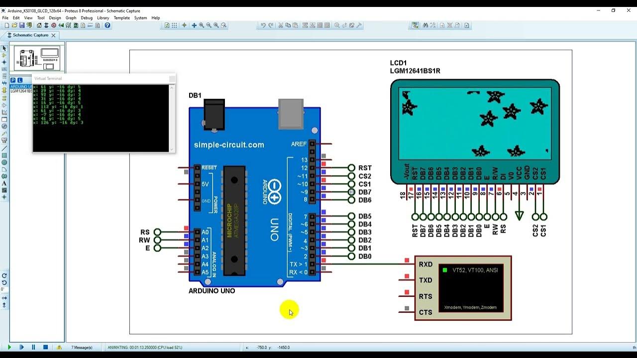 Arduino Uno With 128x64 Pixel Ks0108 Glcd Proteus Simulation Youtube