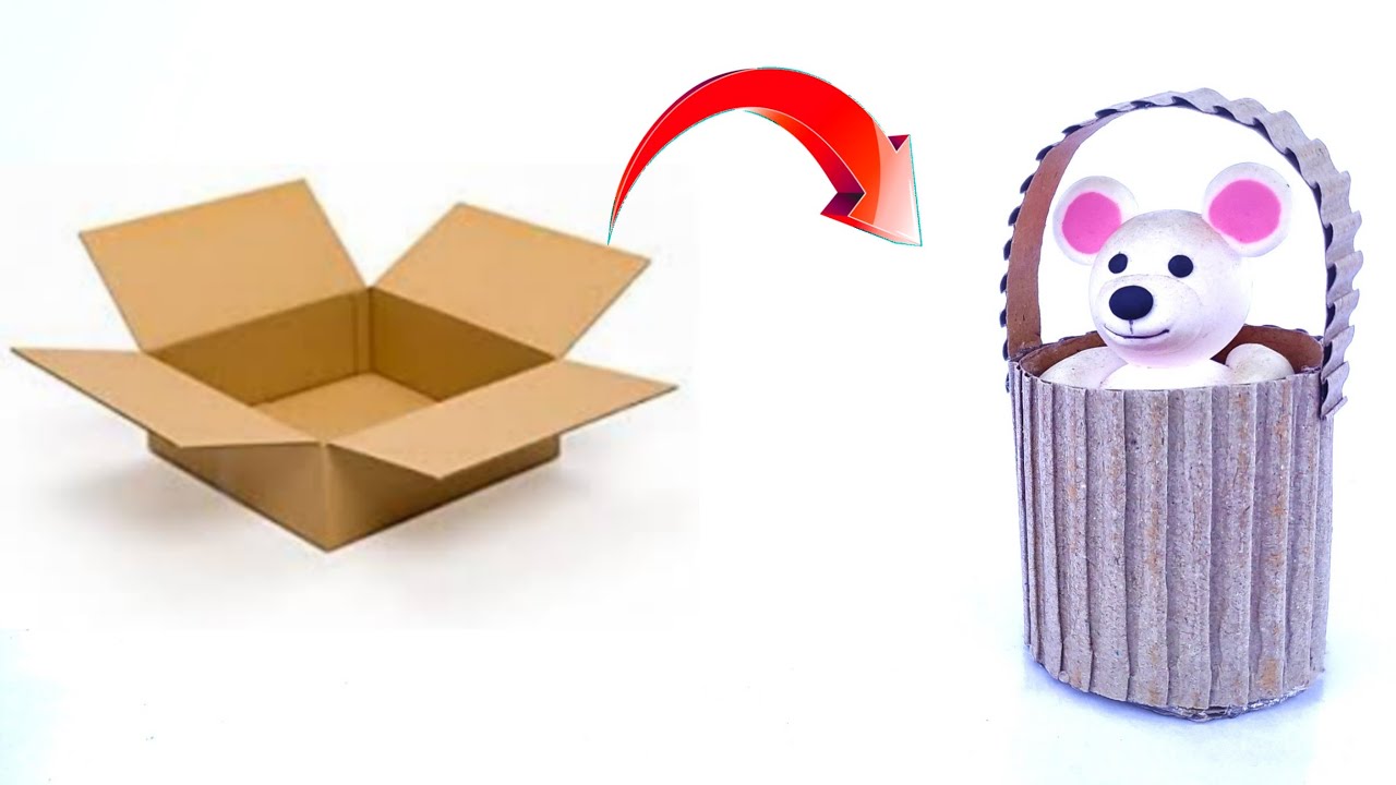 Making teddy bear in basket from cardboard and clay || Gk craft. - YouTube