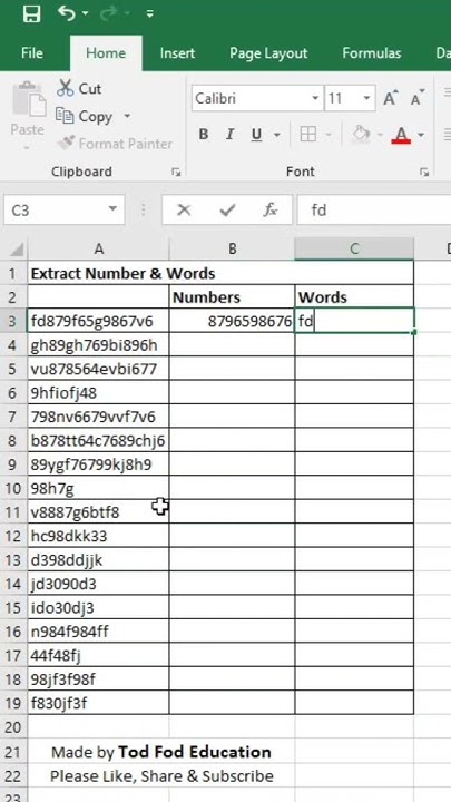 Extract Number & Words using Flash Fill - Excel tips & Tricks from @todfodeducation - YouTube