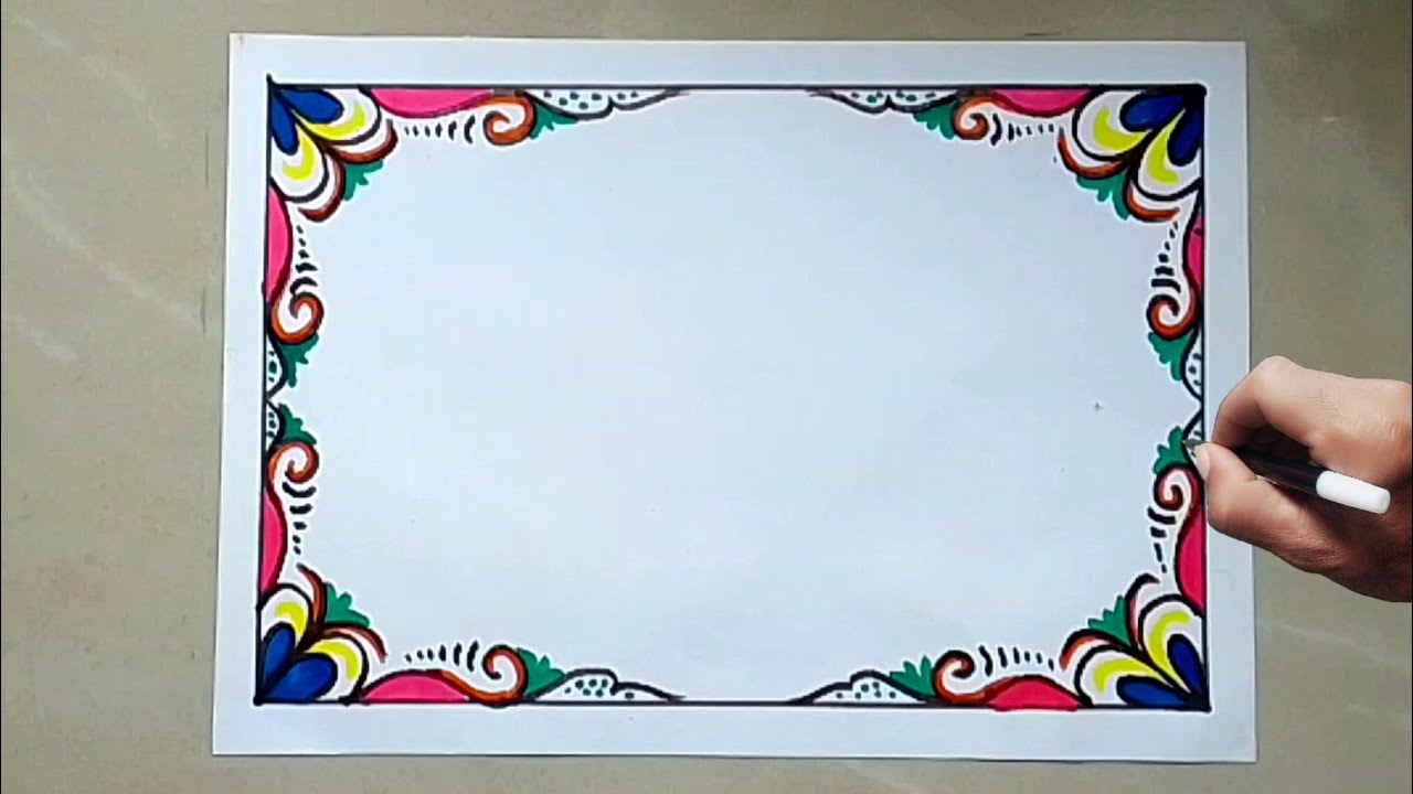 Drawing design flower||Simple and easy Border designs||Project file ...