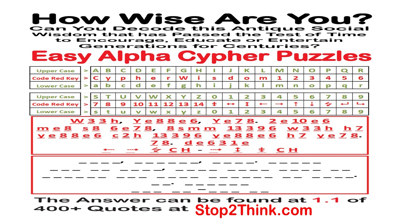 1st Easy Alpha Cypher Code Challenge to Make Us All Wiser and Kinder ...