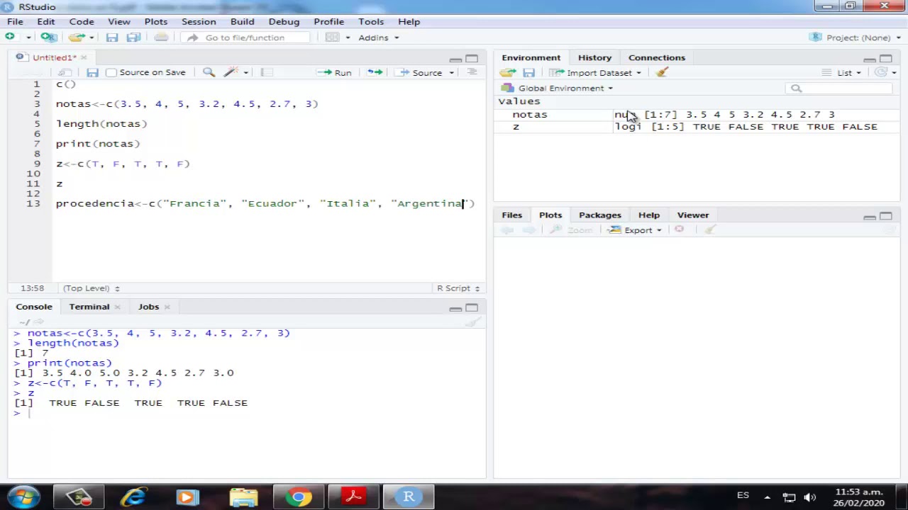 Vectores en R Studio - Estadística (Clases de datos en R) - YouTube