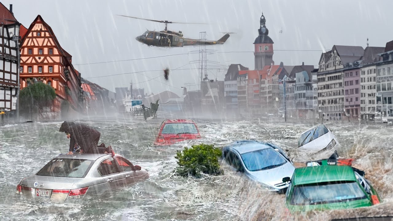 Cars float on the streets of Germany! Heavy Flooding hit Nuremberg ...