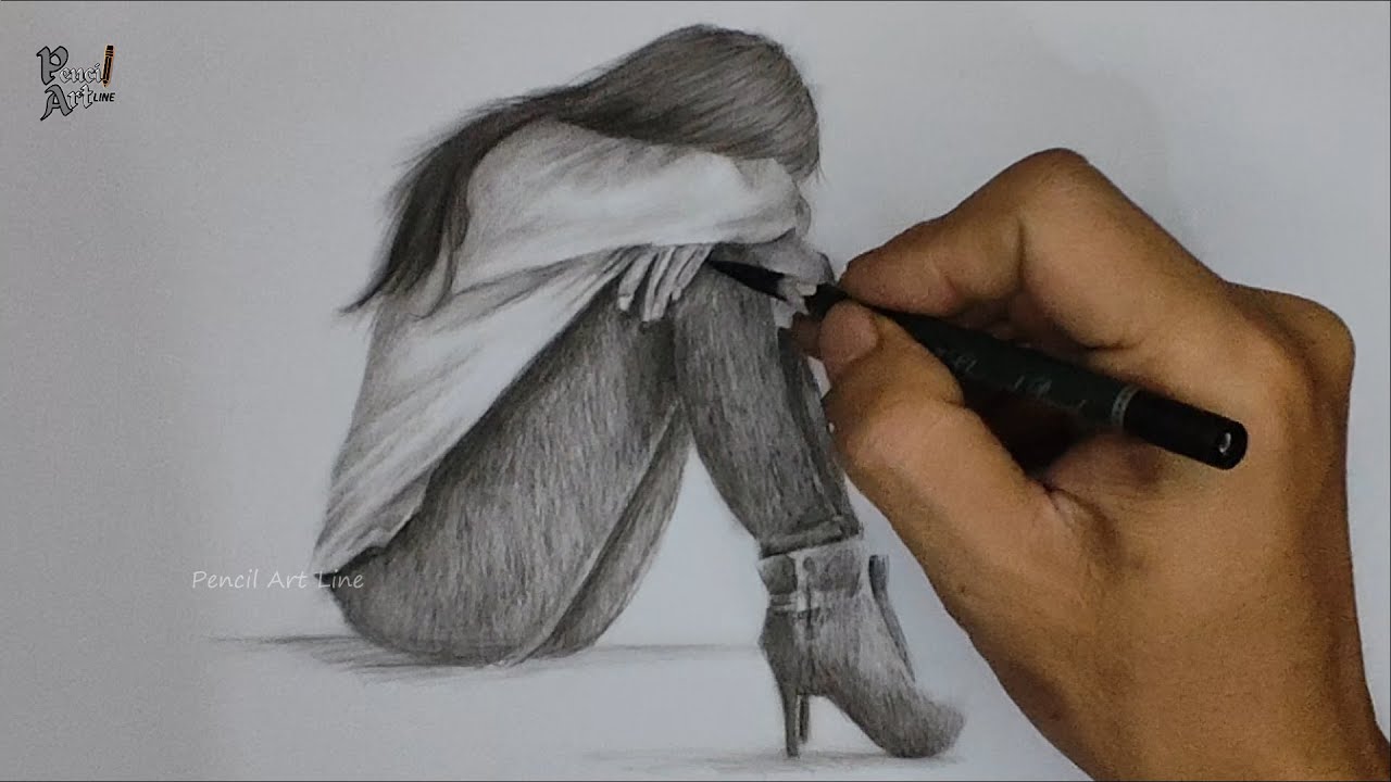 Easy realistic drawing | How to draw girl sitting with her head resting ...