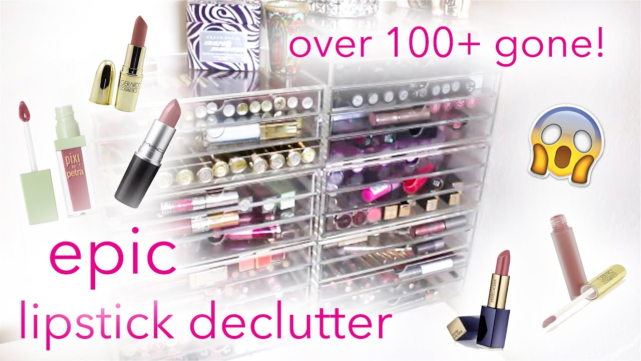 MASSIVE LIPSTICK MAKEUP DECLUTTER! *DECLUTTER WEEK* | queencarlene - YouTube