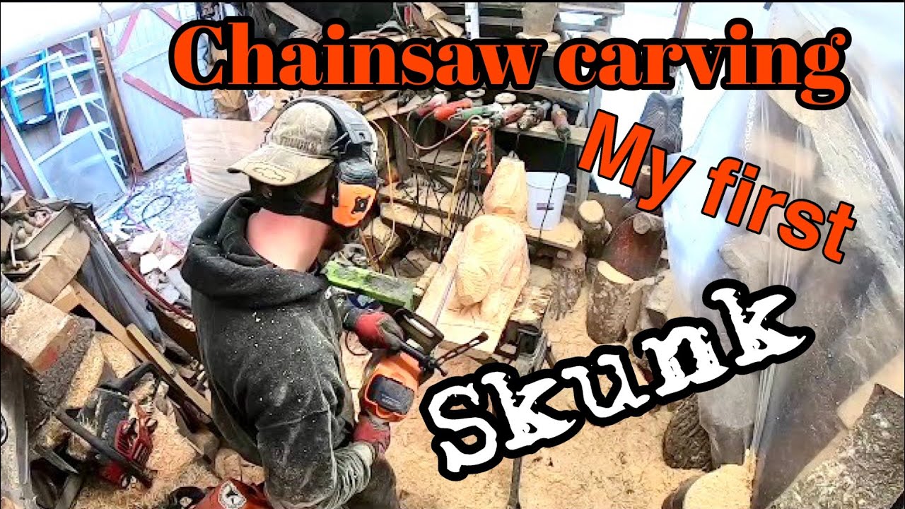 Chainsaw carving a Skunk ! This is my first . - YouTube