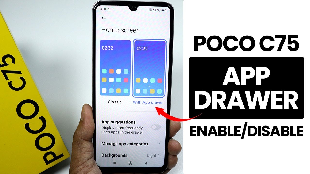 How to Turn ON/OFF App Drawer In Poco C75 - App Drawer Settings - YouTube
