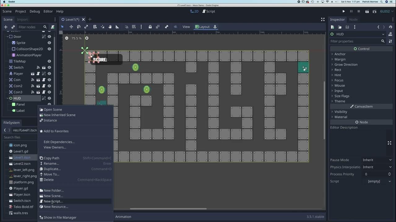 Maze Game in Godot Part 14 - Adding a HUD to display the score - YouTube