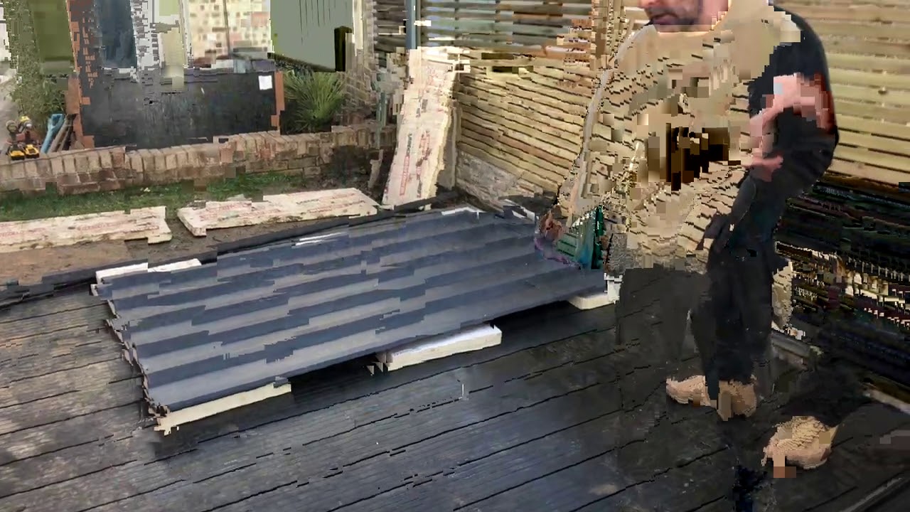 Installing metal roofing sheets to the rear wall - YouTube