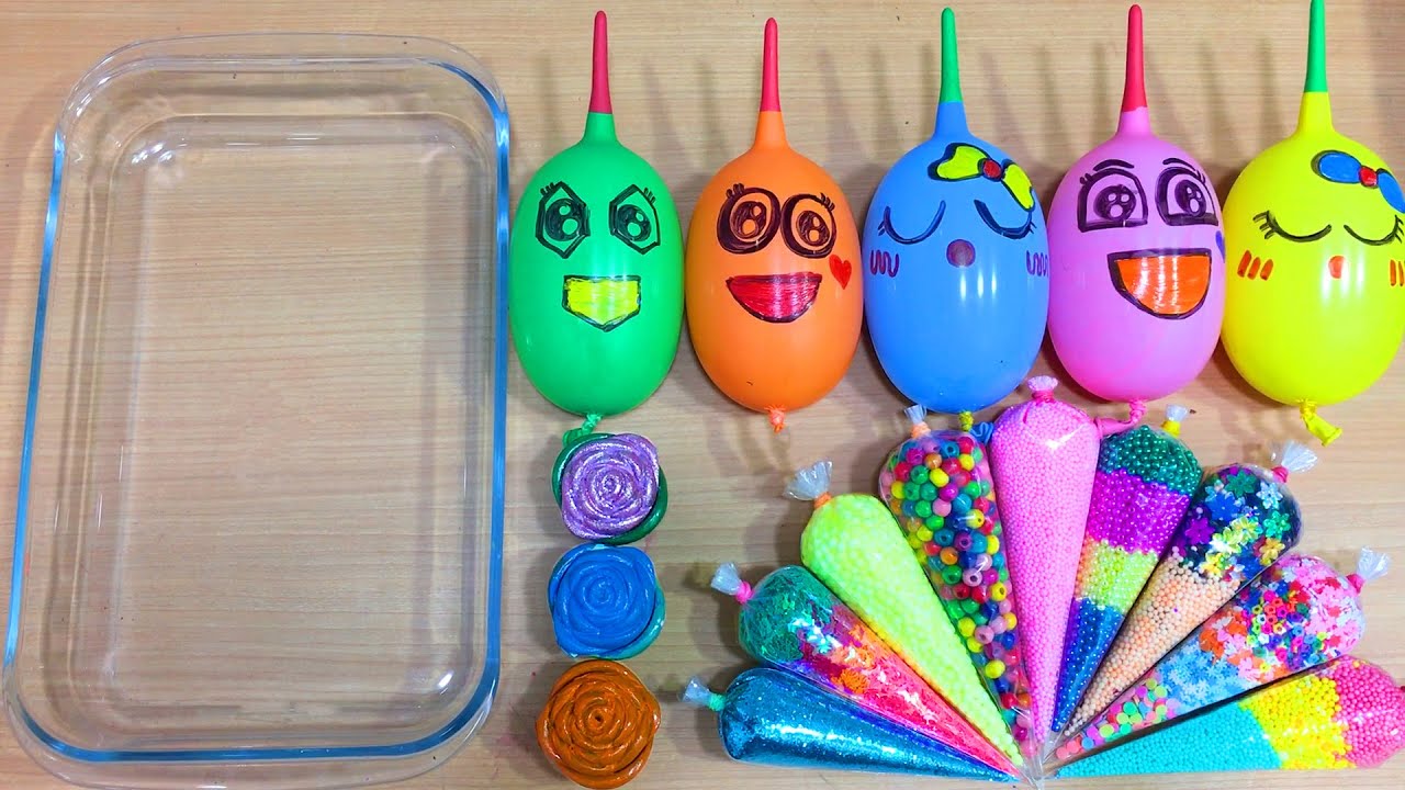 Making GLOSSY SLIME with Funny Balloons!!! Mixing Random Things into ...