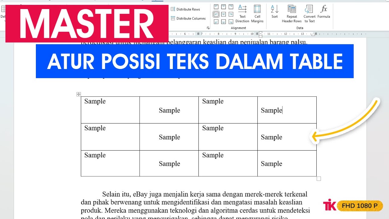 Cara Atur Posisi Teks Dalam Tabel Ada di Tengah Word - YouTube
