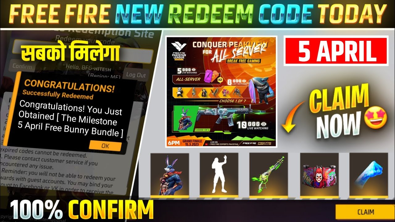 bunny bundle & lol emote redeem code today | free fire redeem code ...