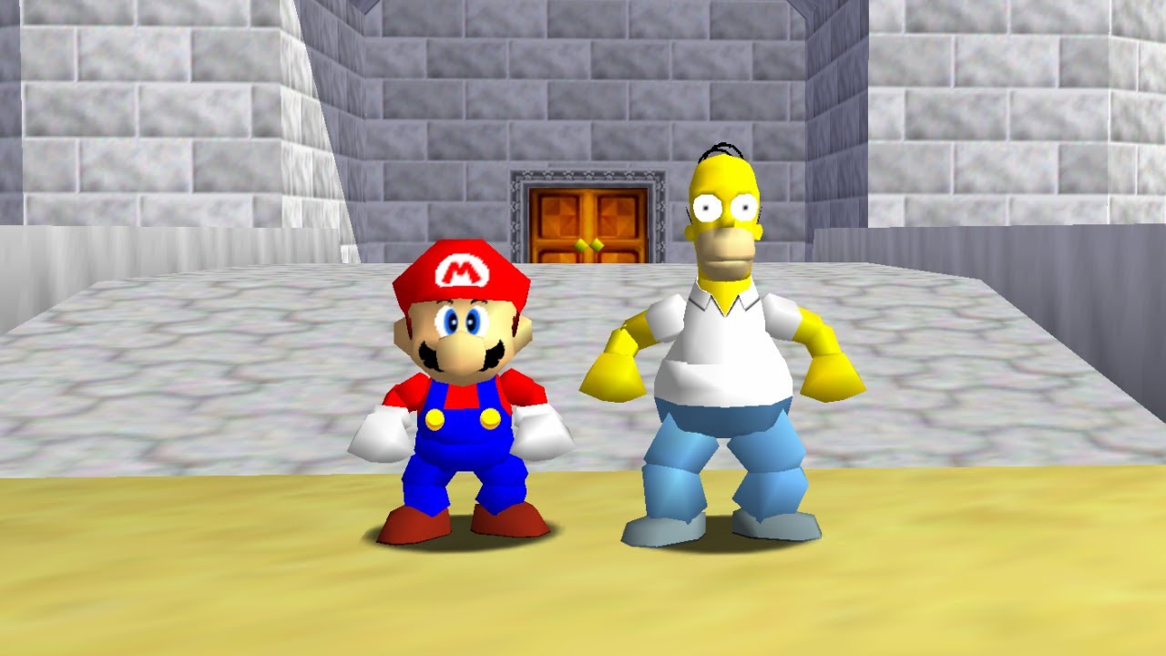 Homer Simpson and Mario in Super Mario 64 - Full Game Walkthrough - YouTube