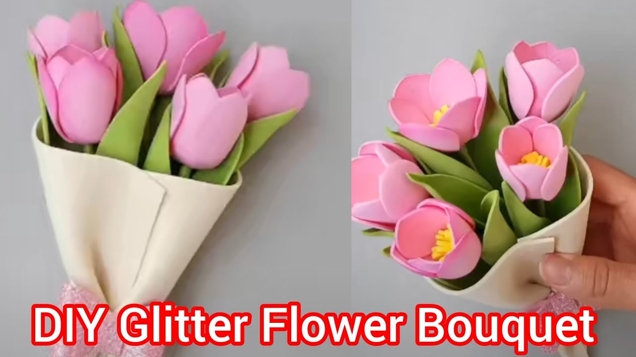 DIY Rose Bouquet 💐/ Glitter Paper Flowers/Foam Sheet Flower Design ...