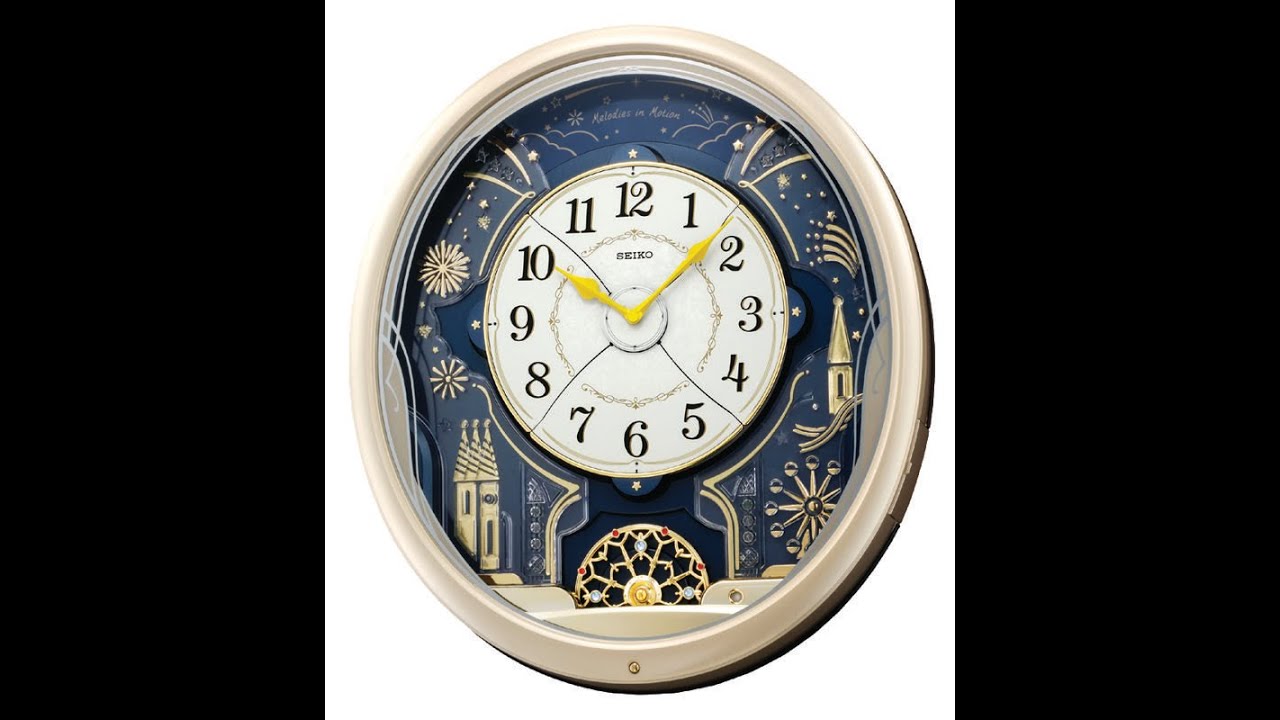 SEIKO CLOCK 精工萬花筒LED煙花齊放施華洛世奇旋轉6首音樂掛鐘 型號：QXM239S - YouTube