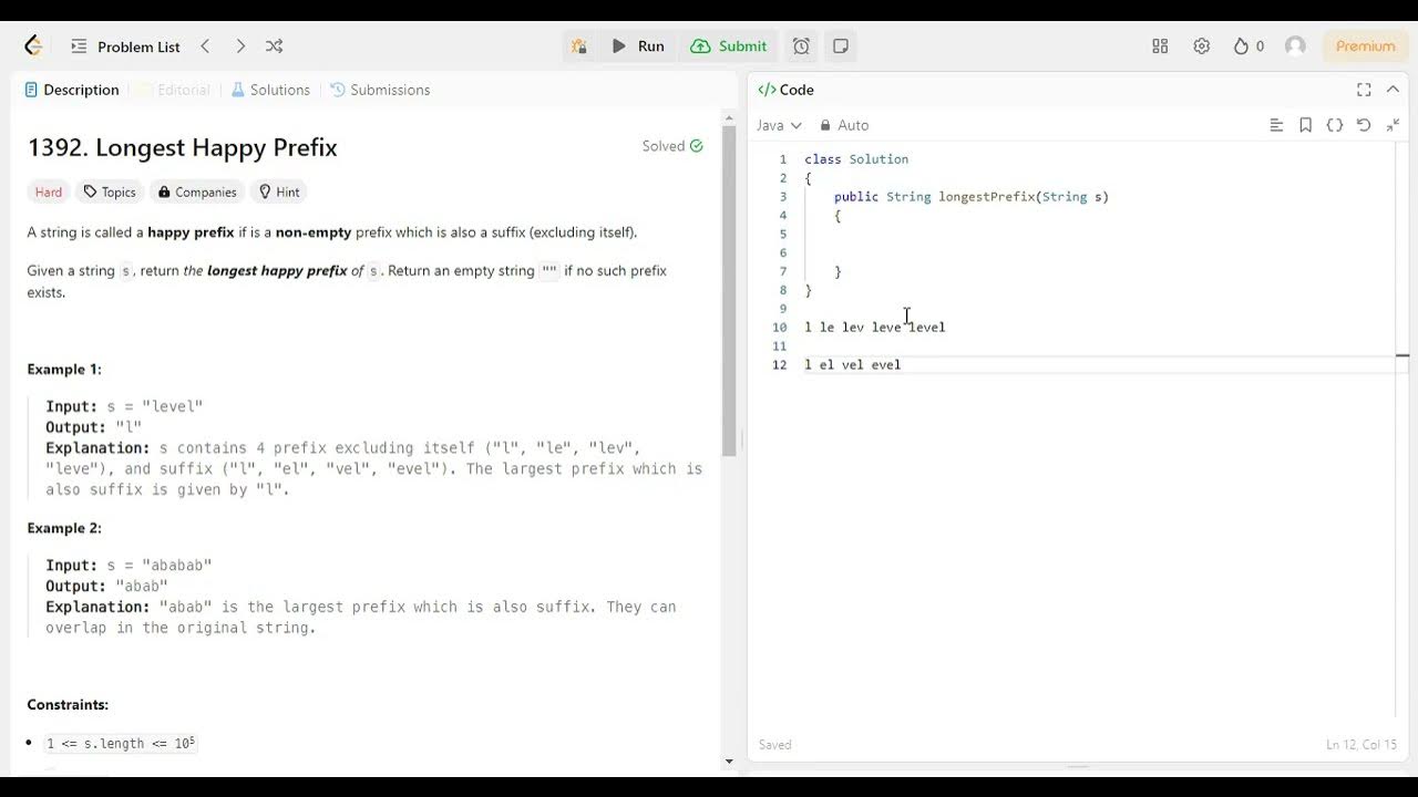 1392. Longest Happy Prefix | Java | Leetcode | Strings | DSA - YouTube